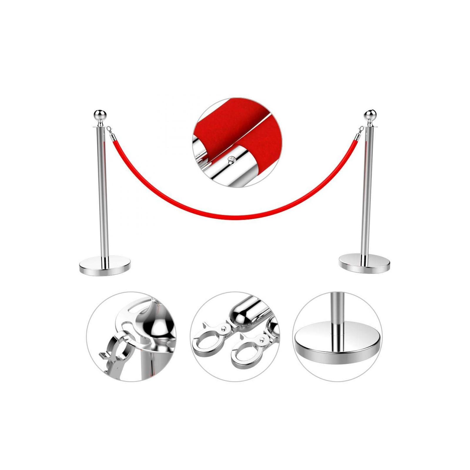 Red rope 1.5 m for Silver queuing barrier post